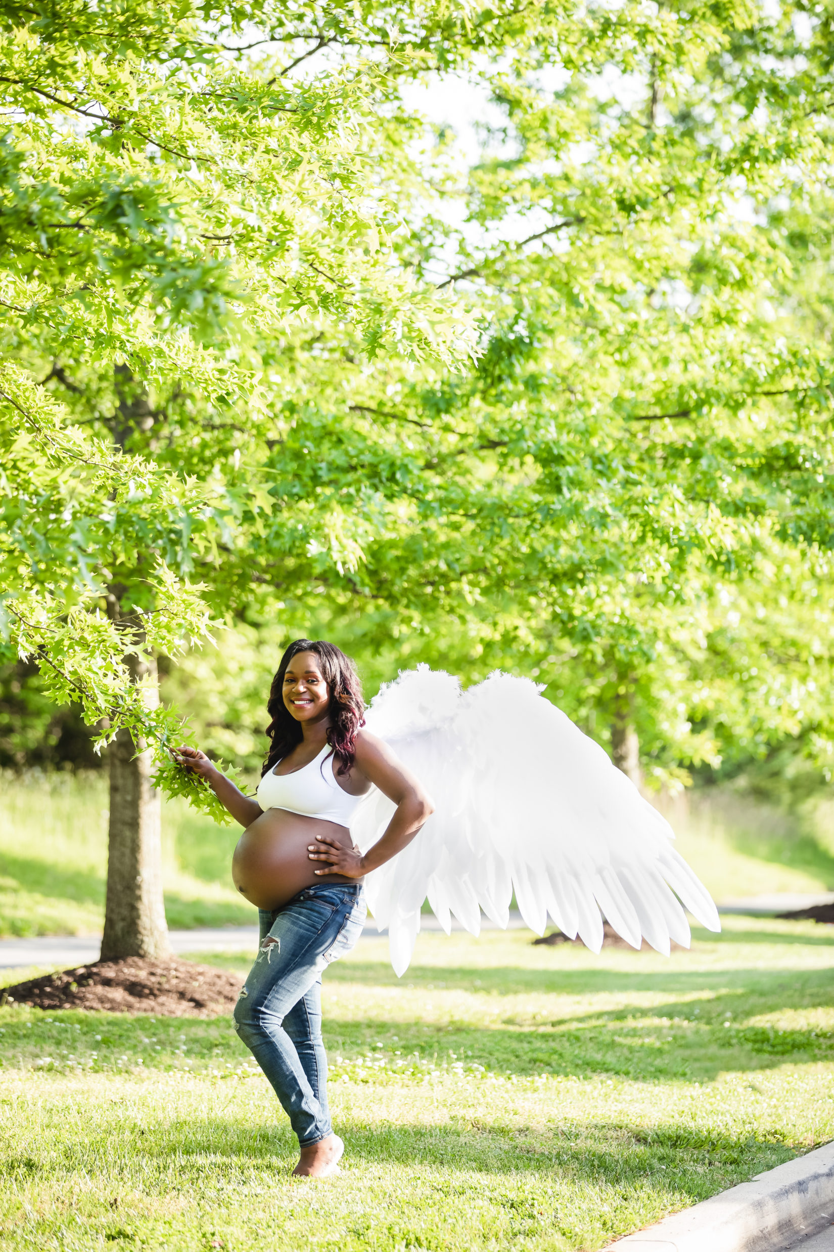 Joyful Golden Hour Angel Inspired Maternity Shoot